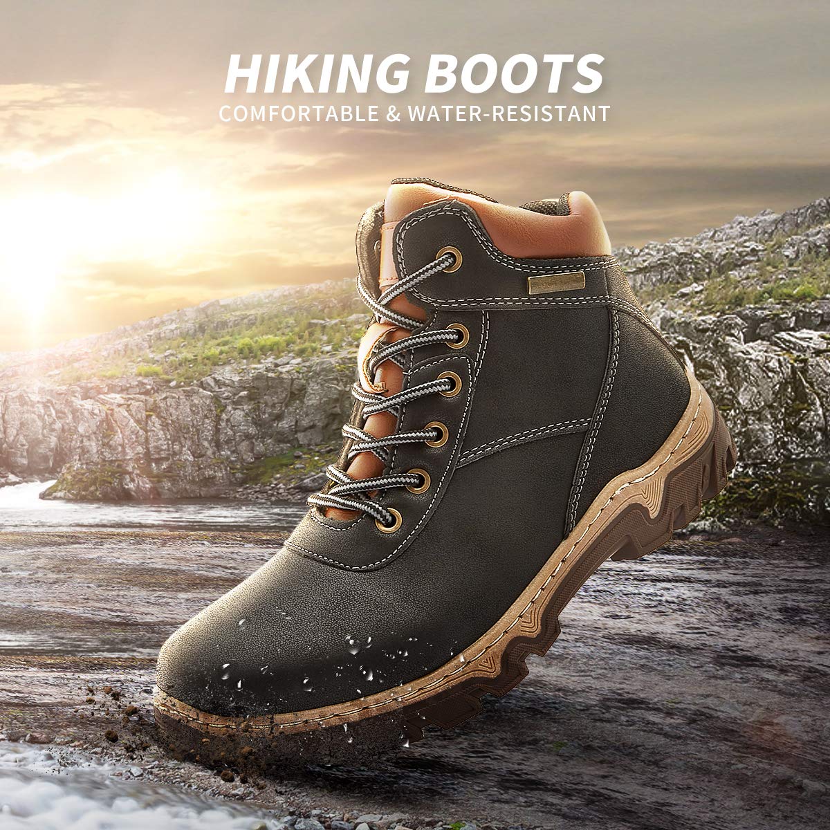 hash bubbie Women Mid Hiking Boots Outdoor Non Slip Water Resistant Backpacking Trekking Walking Trails(Grey Black.US10)