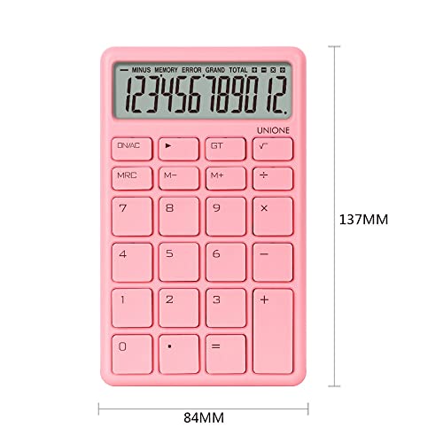 UNIONE Pocket & Desktop Pink Calculator with a Bright LCD, Dual Power Handheld Desktop. Color. Business, Office, High School