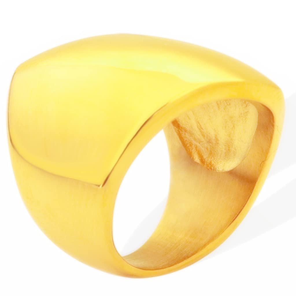 Jude Jewelers Stainless Steel High Polished Domed Style Classic Plain Wedding Statement Cocktail Party Holiday Ring (Gold, 7)