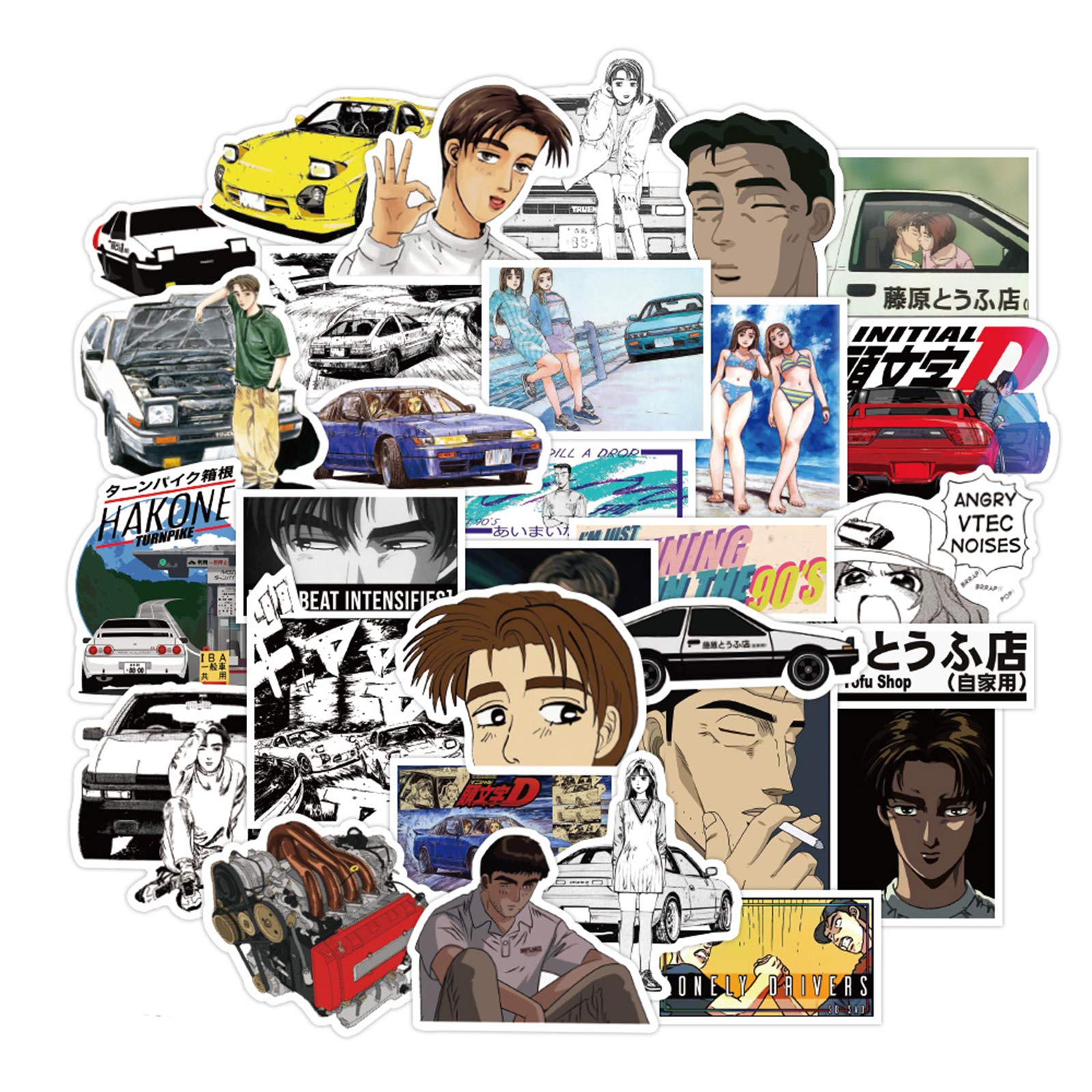 Initial D Anime Stickers Laptop Stickers Waterproof Skateboard Snowboard Car Bicycle Luggage Decal 50pcs Pack (Initial D)