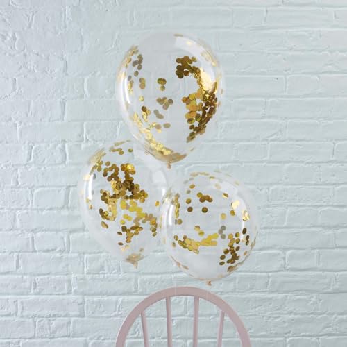 Ginger Ray Gold Confetti Filled Clear Party Balloons X 5 Party Decorations- Pick And Mix
