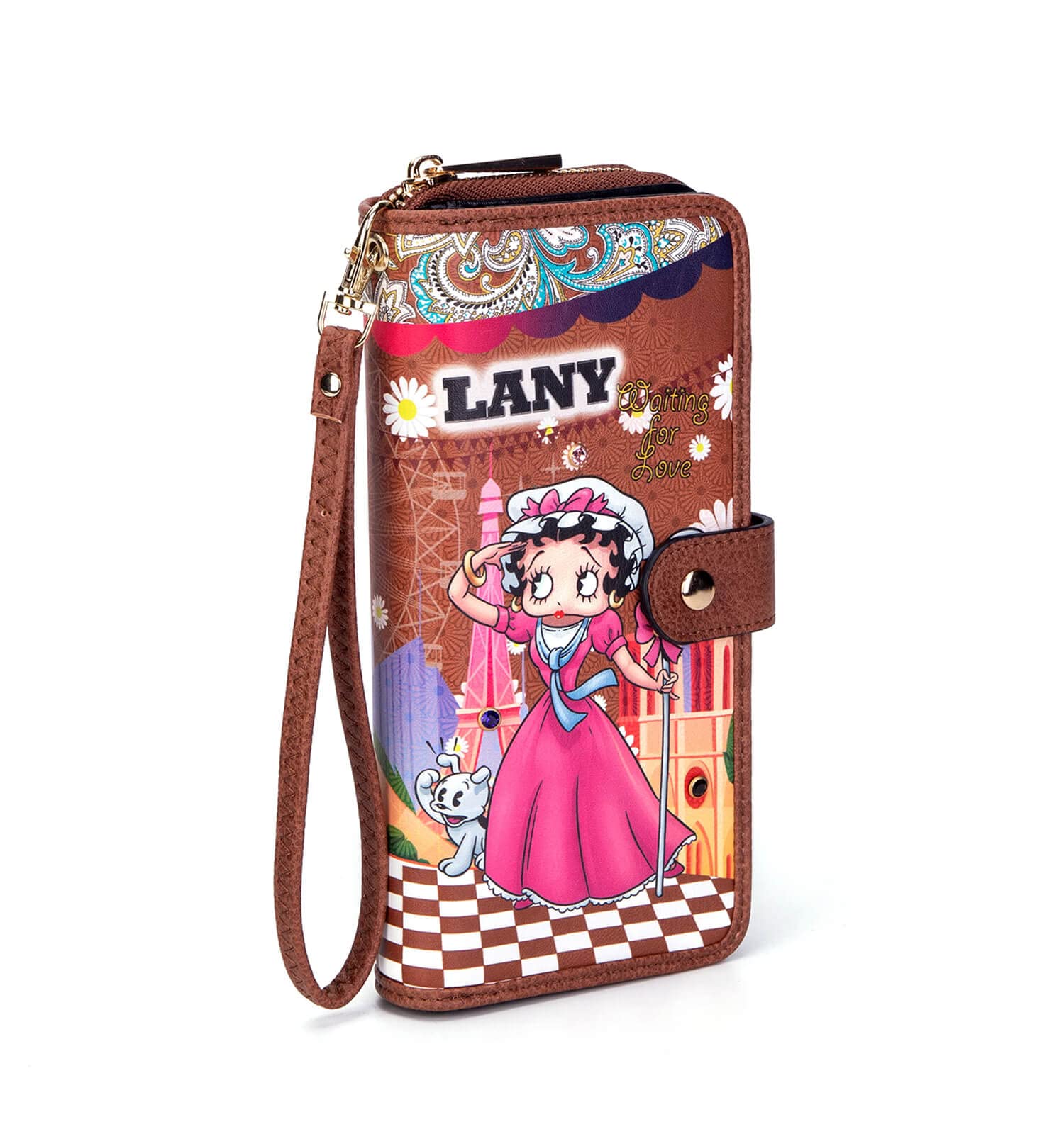 LuxeBag Betty Boop Paris Faux Leather Multi Wallet with Wristlet (Brown: Cowhide)