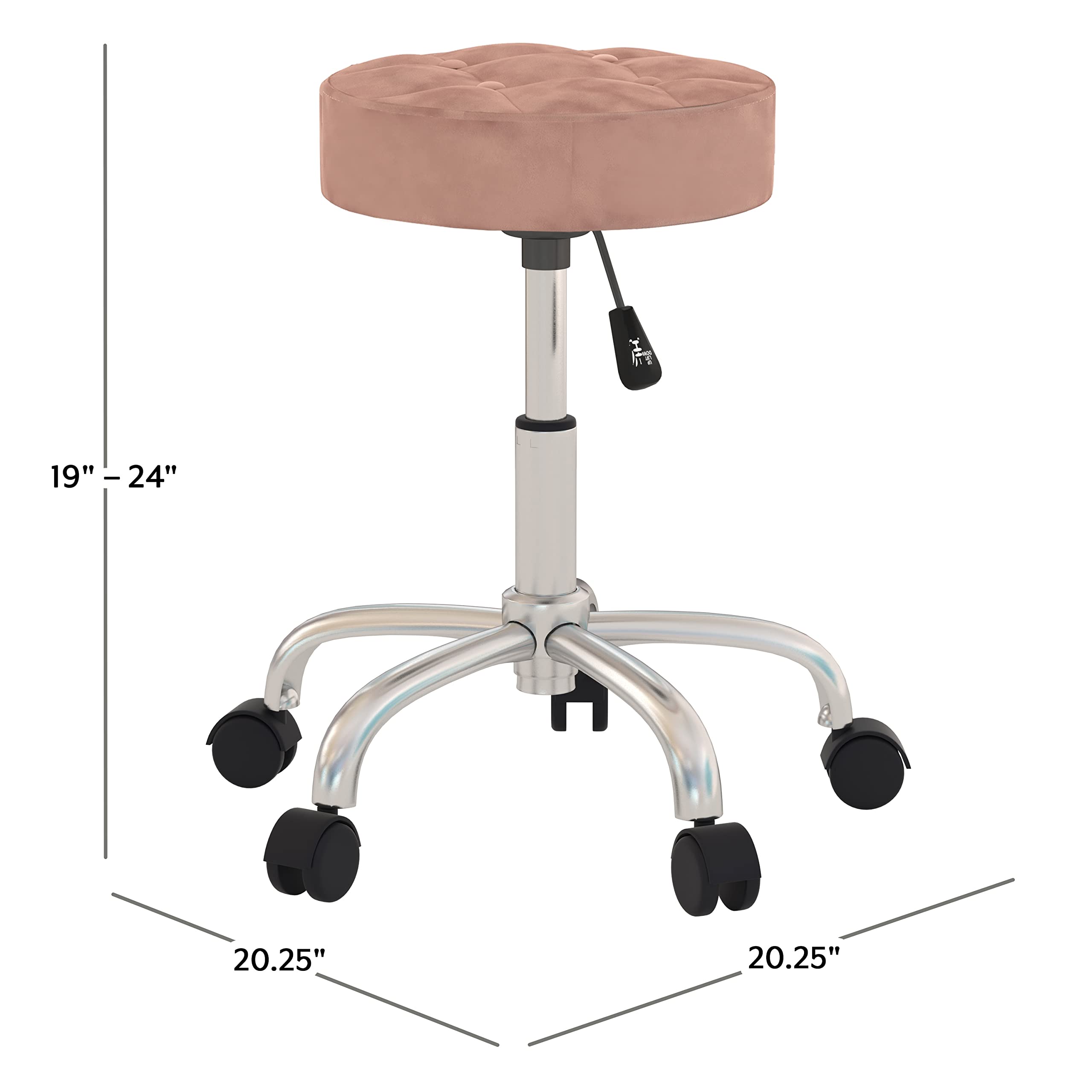 Hillsdale Nora Metal Adjustable Backless Vanity/Office Stool, Chrome with Chrome with Gray Velvet