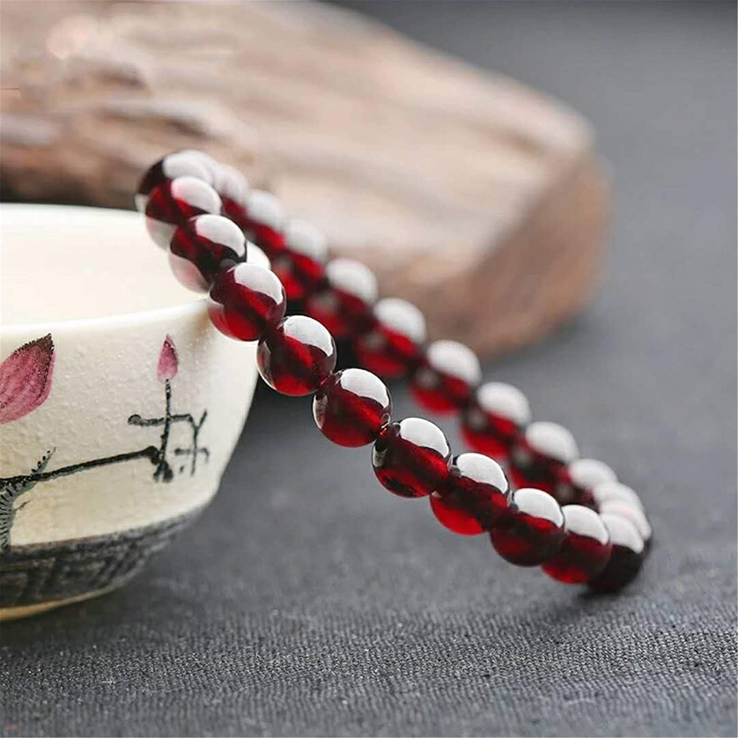 Genuine Natural Red Garnet Gemstone Crystal Clear Round Beads Women Men Bracelet 7-10mm AAAA (10)