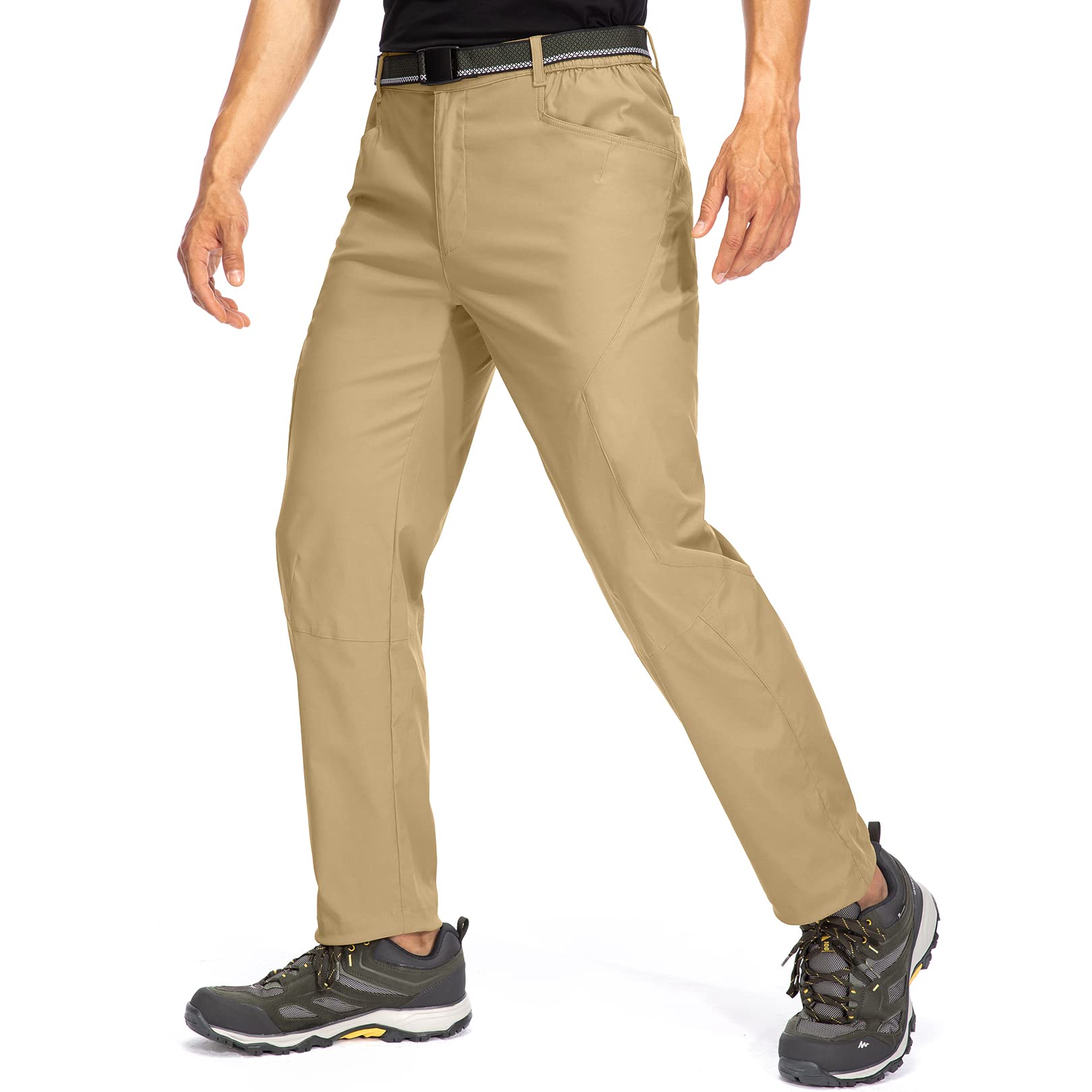 Hubunucc Men's Hiking Pants Waterproof Quick Dry Lightweight Stretch Camping Outdoor Cargo Pants for Men Zipper Pockets #6091 Khaki 32