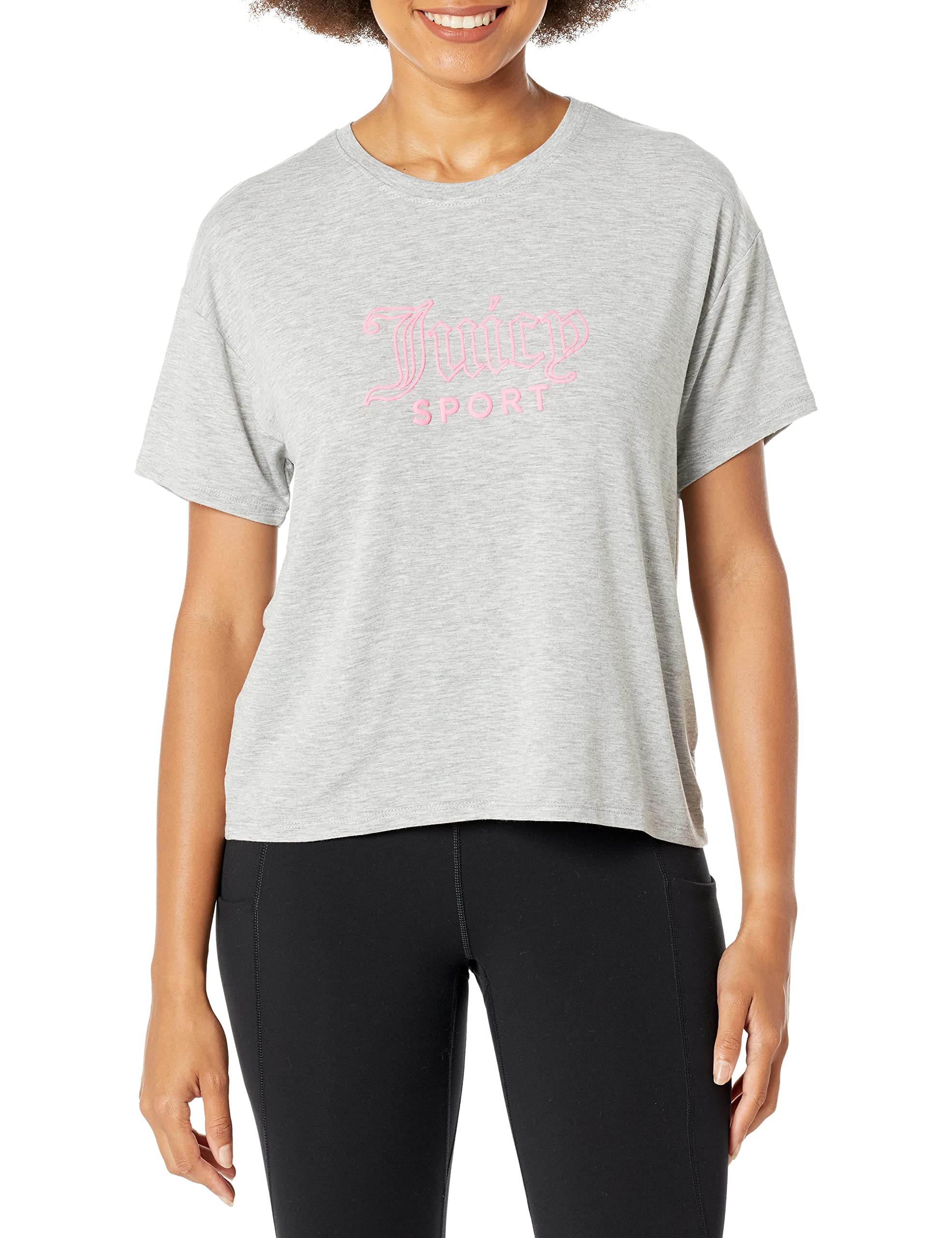 Juicy Couture Women's Varsity Crop Short Sleeve T-Shirt, Light Grey Heather/Knockout, Large