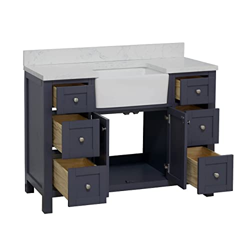 Yorkshire 48-inch Farmhouse Bathroom Vanity (Engineered Marble/Marine Gray): Includes Marine Gray Cabinet with Engineered Marble Countertop and White Apron Sink
