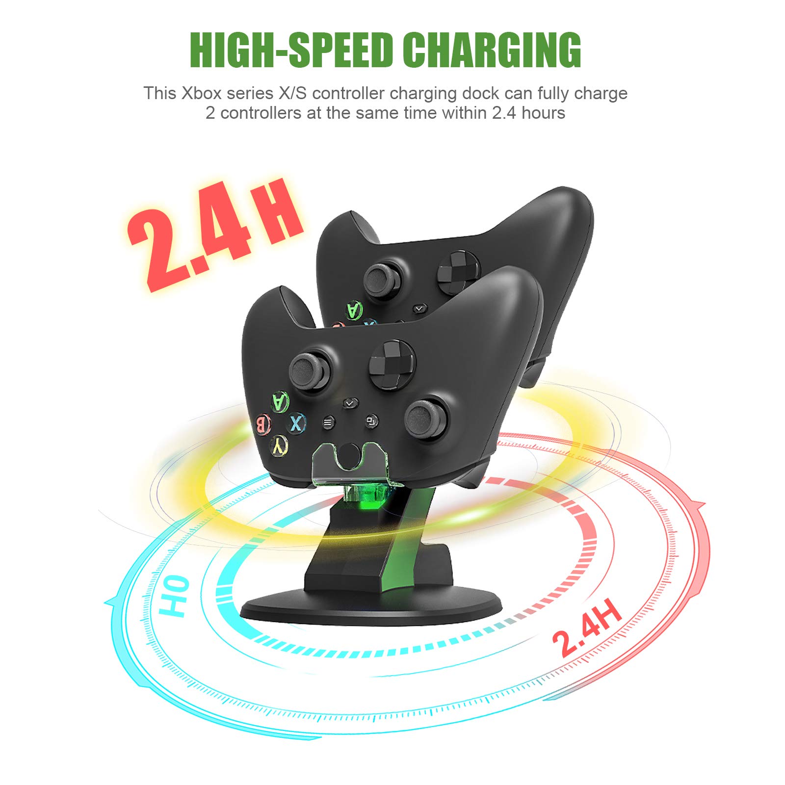 ICQUANZX Dual Controller Charger Station for Xbox Series X/S, Charging Dock Bracket Stand for Xbox Serie S/X with 2X1400 mAh Rechargeable Battery Packs and USB C Port Charging Cable