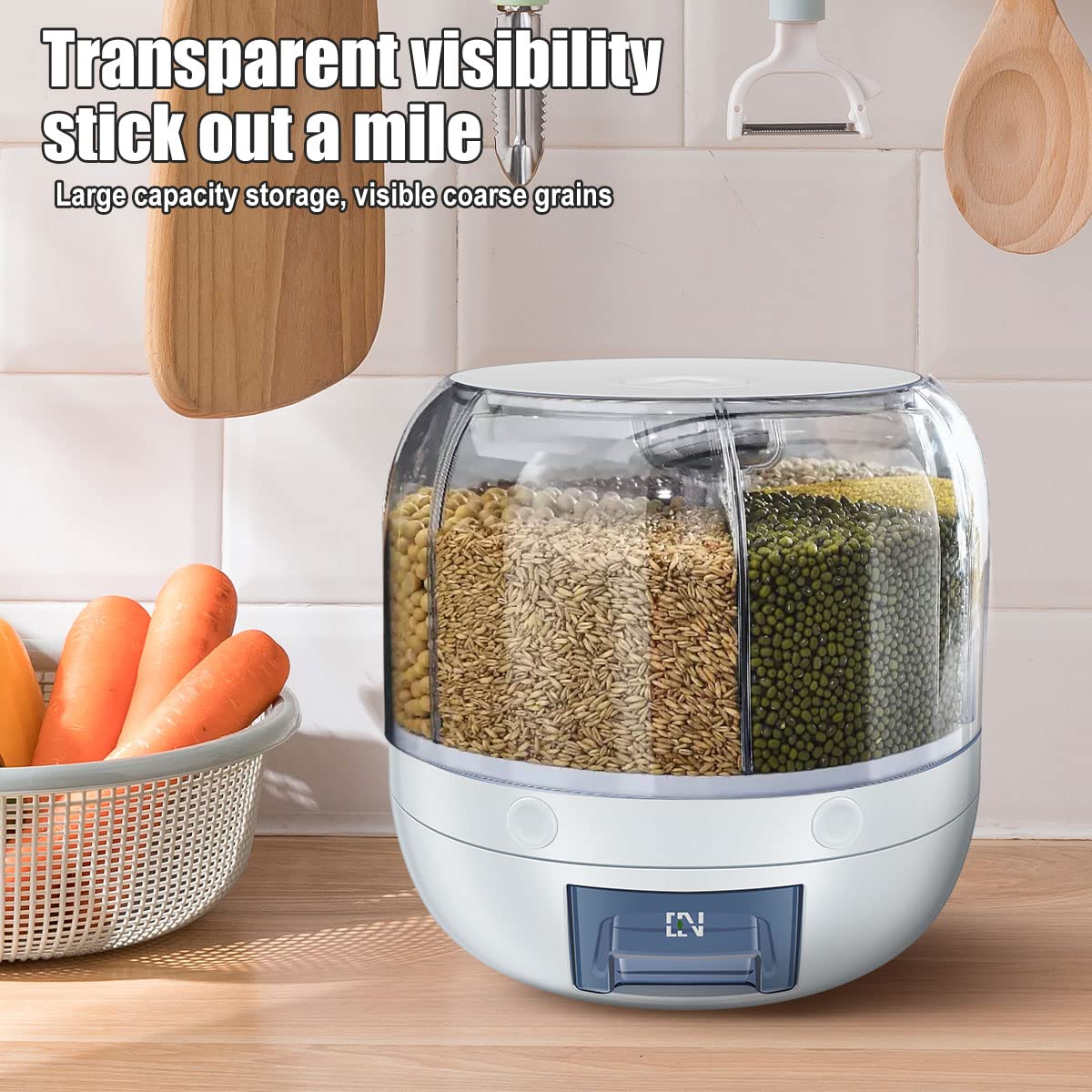 Janoiuc Dry Food Rice Storage Box, Food Grain Storage Container Large Capacity, Rotating Multi-Grid Durable Plastic Sealed Rice Storage Container with Lid 6kg Capacity for Household Kitchen Home (S)