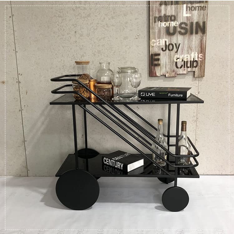 N/A Iron Dining Car Office Tea Cart Showroom Hotel Wine Station Home Dining Glass Shelf