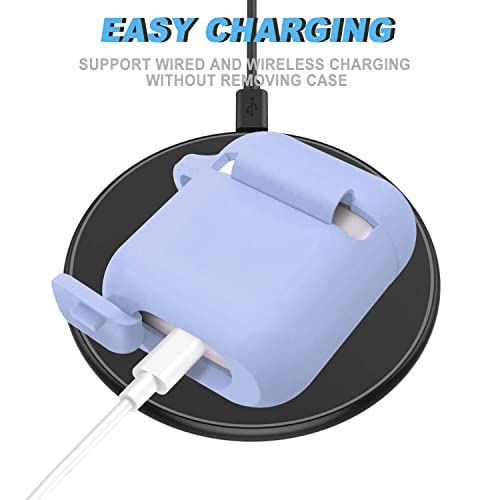 Silicone Airpods Case Cover,Wonjury Protective Case with Bracelet Keychain for Women Girls,Skin for Air Pod 2 & 1 Charging Case, Denim Blue