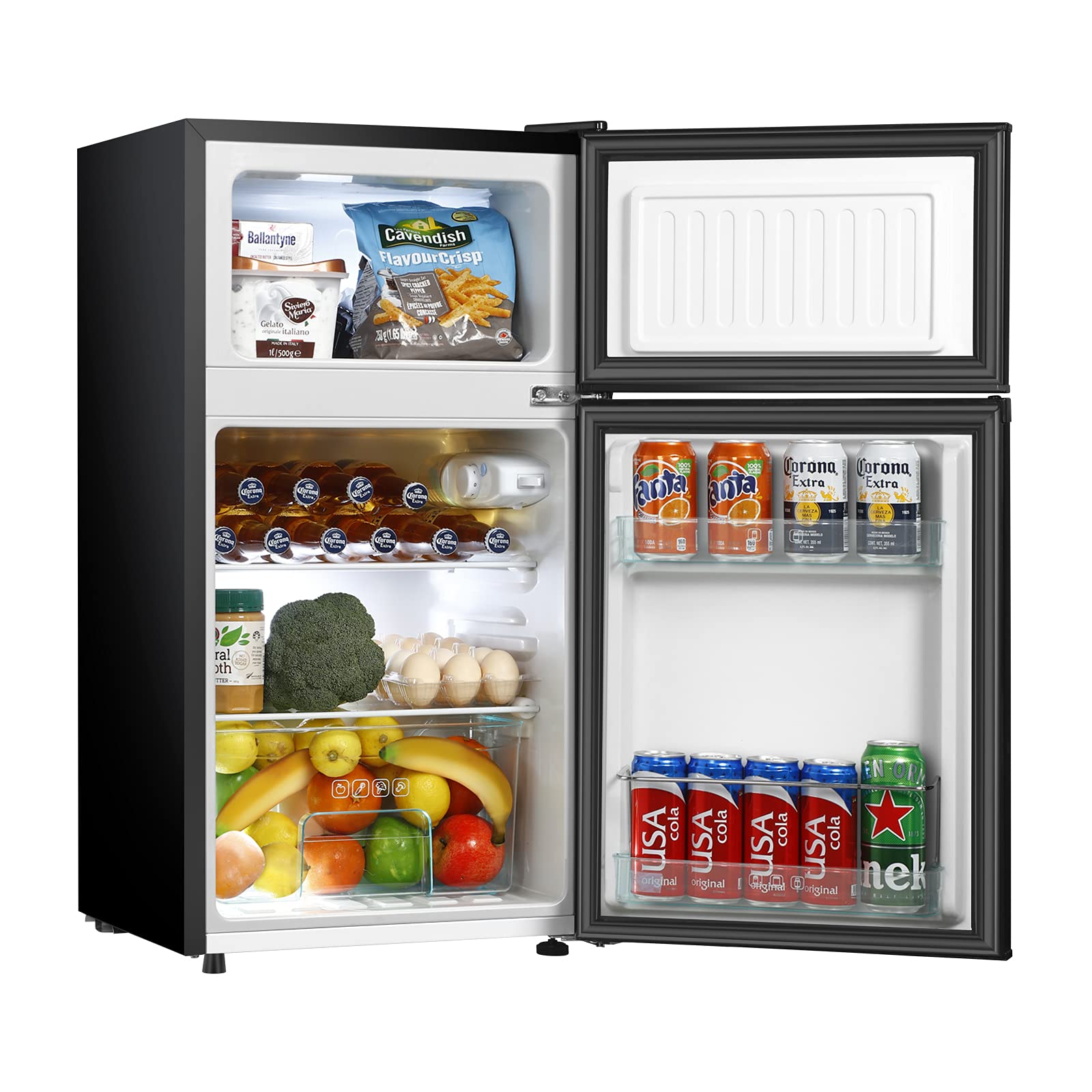 HAILANG 3.2 Cu.ft Mini Fridge with Freezer, 2 Door Compact Refrigerator with Low Noise, Mini Refrigerator with Freezer For Bedroom, Living Room, Dorm, Kitchen, Office (Sliver)