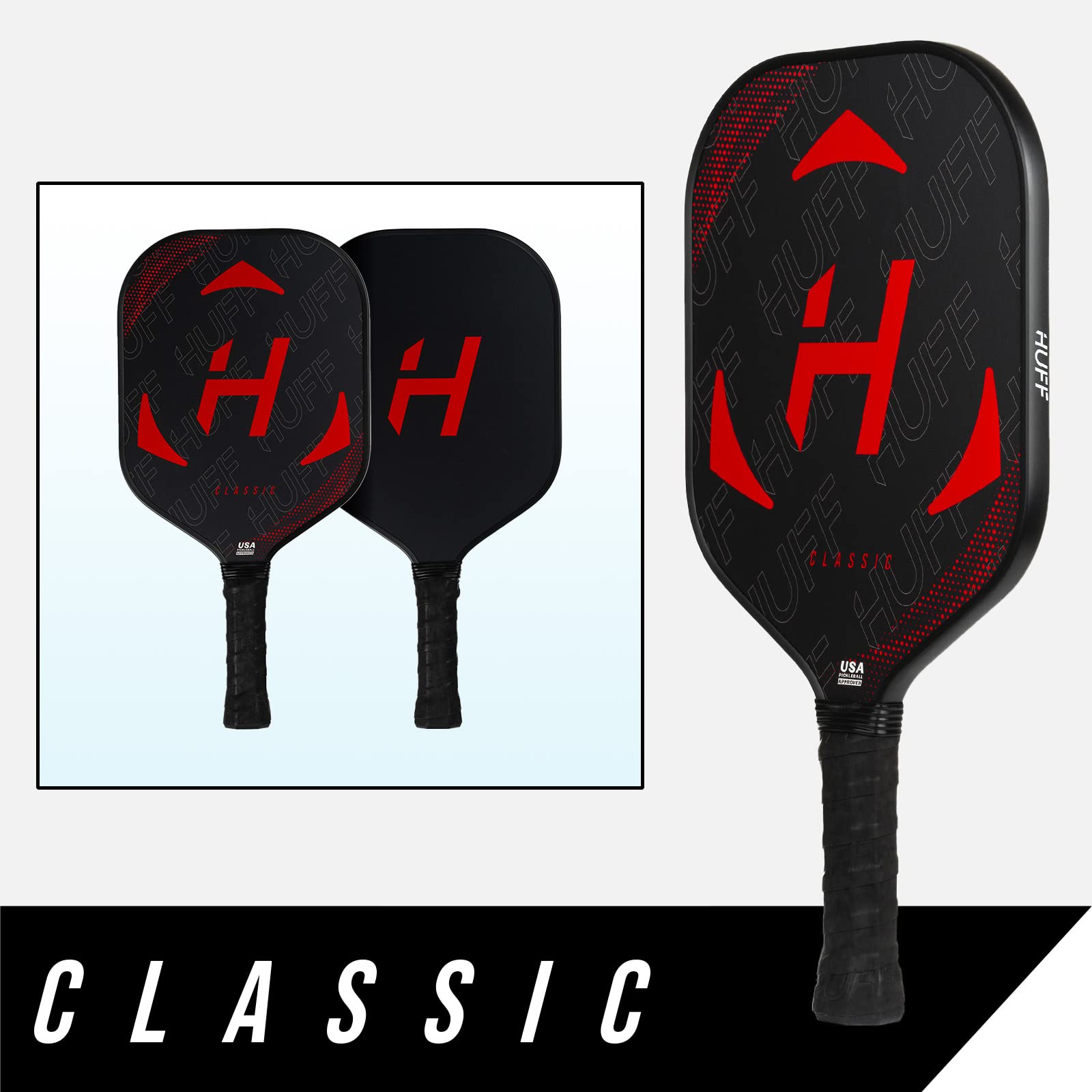HUFF Classic Pickleball Paddle – All-Round, Neutral Paddle – Perfect First Paddle for Beginners – Graphite Carbon Fiber Surface – USAPA Approved – Red