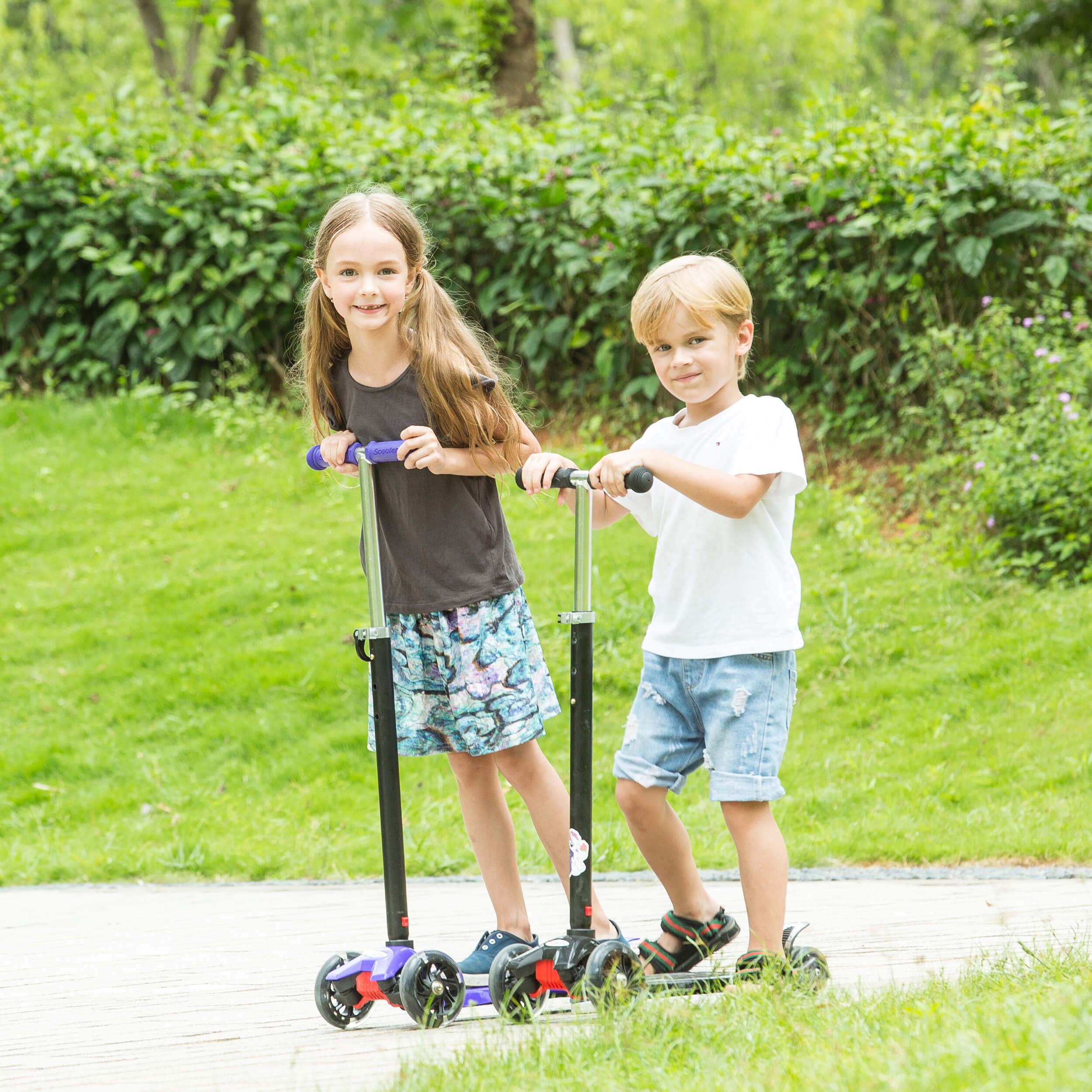 Hikole Scooter for Kids with 4 LED Wheels β Adjustable Height, Lean to Steer Design, 4 Wheels Kick Scooter for Girls & Boys 3-12 Years Old