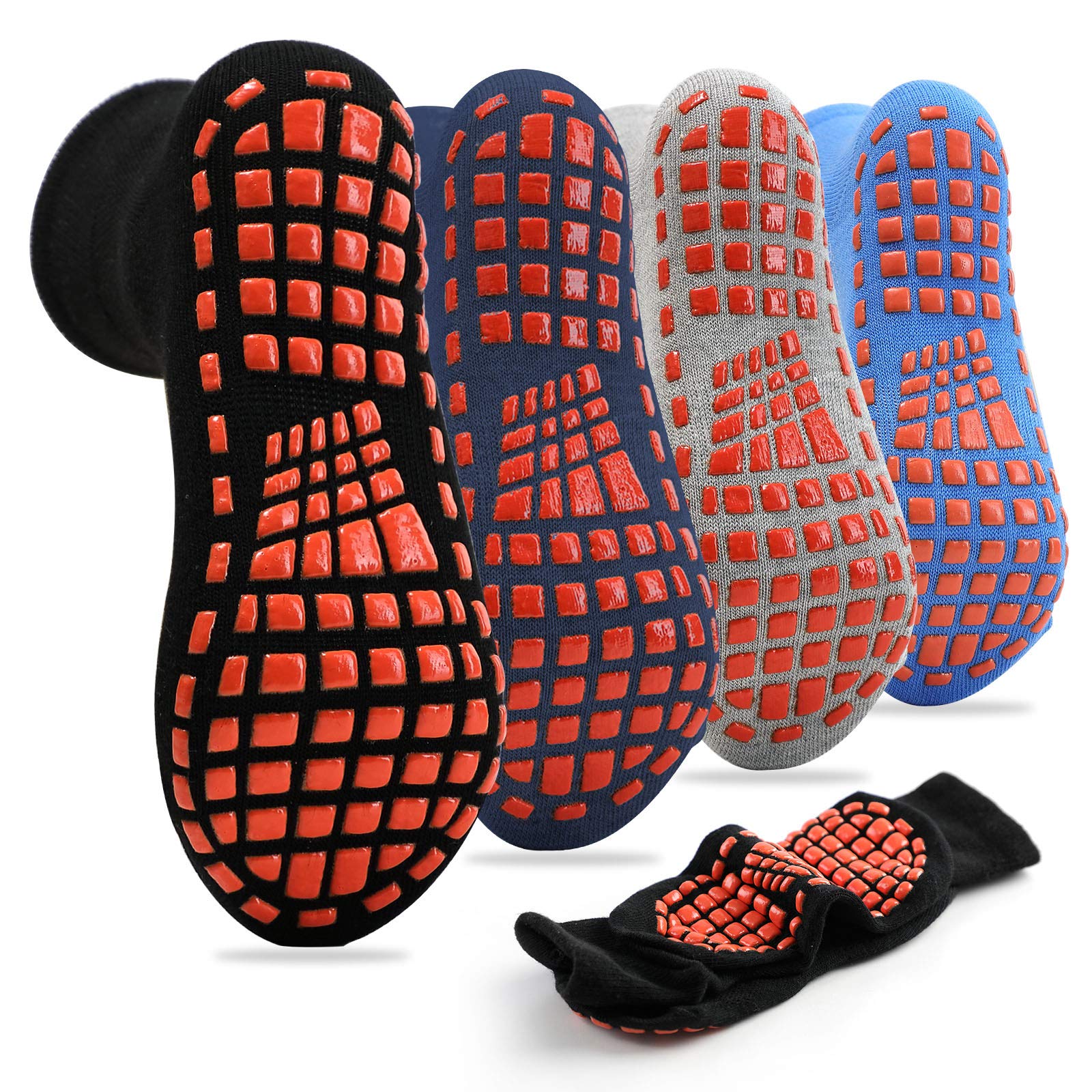 HOME RIGHT Non-slip Indoor Trampoline Socks Upper Hollow,Summer Breathable Grip Socks Yoga Rubber Bottom cotton Socks 4Pairs