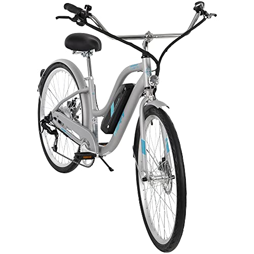 Huffy E4870 Everett + Women’s 27.5” Pedal-Assist Electric Comfort Bike – 36V, 350W, Silver