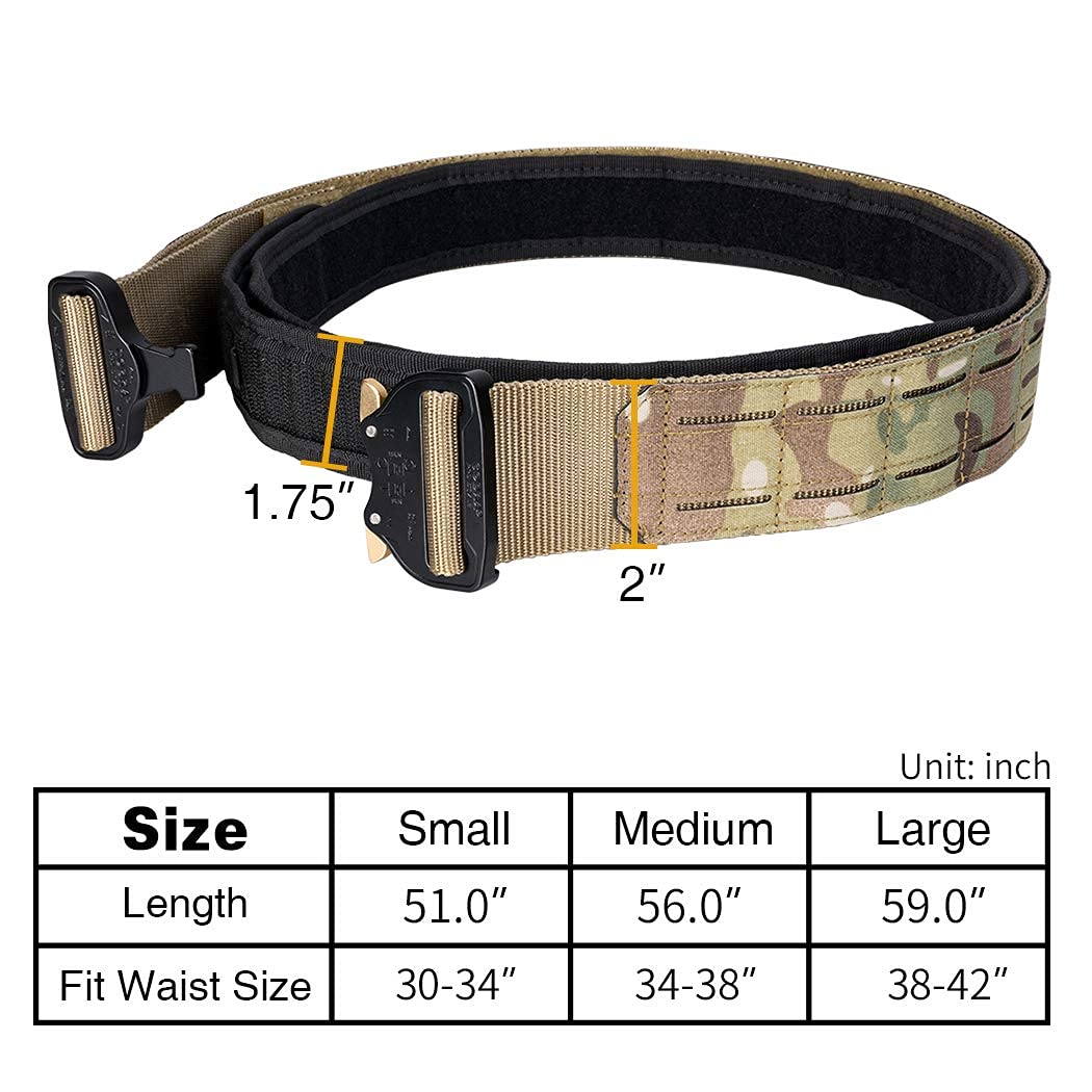 IDOGEAR 2'' Tactical MOLLE Belt Cobra Buckle Belt Laser-Cut Design Heavy Duty Waist Belt Outer & Inner Belt Set (Multi-camo, Large(for Waist 38''-42''))
