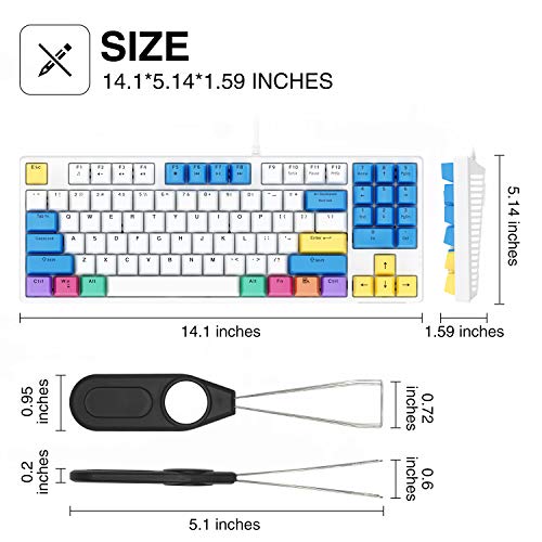 havit Mechanical Keyboard Tenkeyless, Wired Compact PC Keyboard with Number Pad Red Switch Gaming Keyboard 89 Keys for Computer/Laptop (White)
