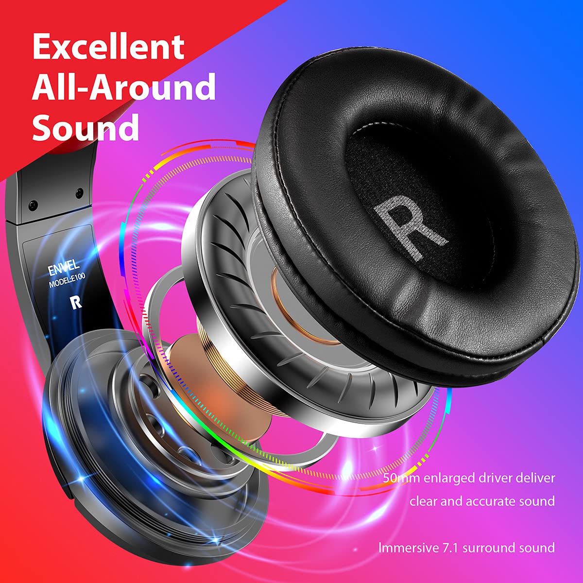 Gaming Headset for PC with Mic PS4/PS5 Xbox One,ENVEL Over-Ear Headphones with Volume Control RGB LED Light Cool Stereo,Noise Reduction for Laptops,Smartphone,Computer