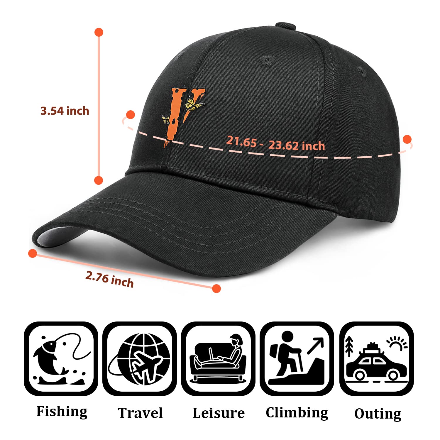 JIOJSDS Black Big V Baseball Caps for Men Women Cotton Trucker Cap Skateboard Cap Hat