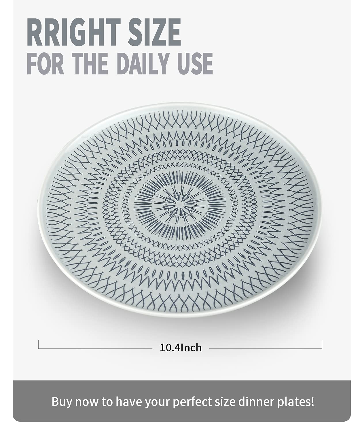 Hasense Porcelain 10 Inches Dinner Plates Set of 4, Salad Plates Ceramic Dessert Dishes for Pizza Pasta Maincourse, Microwave & Dishwasher Safe