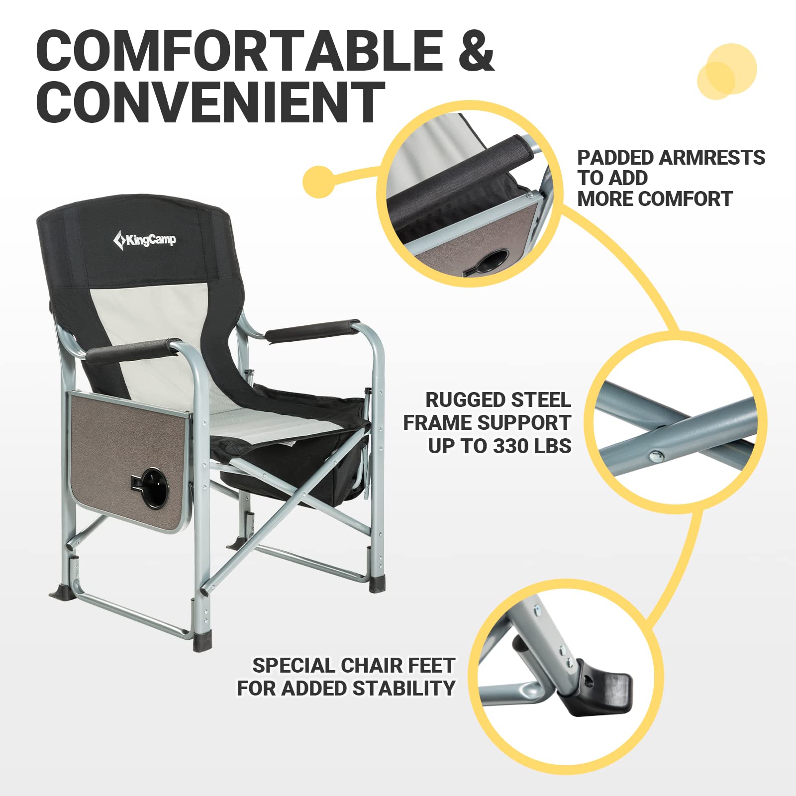 KingCamp Camping Director Chair Lightweight Outdoor Folding Chairs for Adults Heavy Duty Chair with Side Table Cooler Bag Oversized Padded Camp Chair Support 330 lbs
