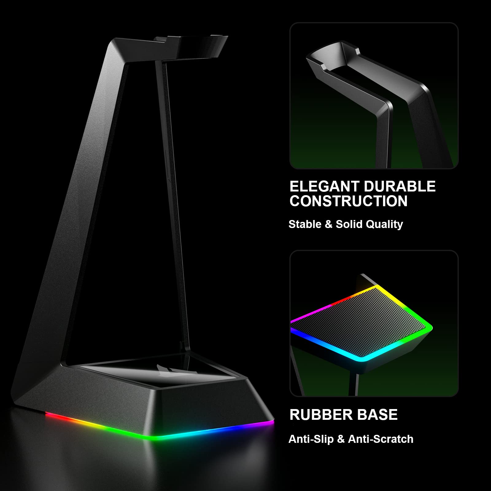 GTRACING Gaming Headphone Stand, Gaming Headset RGB Holder with Wireless Charger, 3 USB Hub, 3 in 1 Multi-Functional Base Station, Gifts for Gamers, PC Game Earphone Accessories