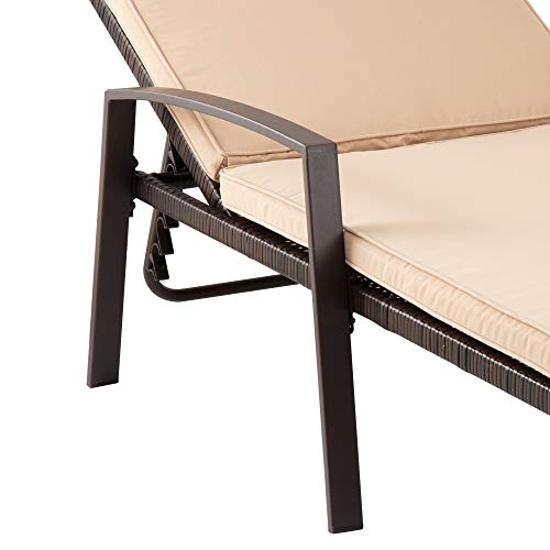 Pamapic 8512 Pieces, Chaise Thickened Cushion, PE Rattan Steel Frame Pool Lounge Chair Set for Patio Backyard Porch Garden Poolside, 2 PCS, Beigeā¦