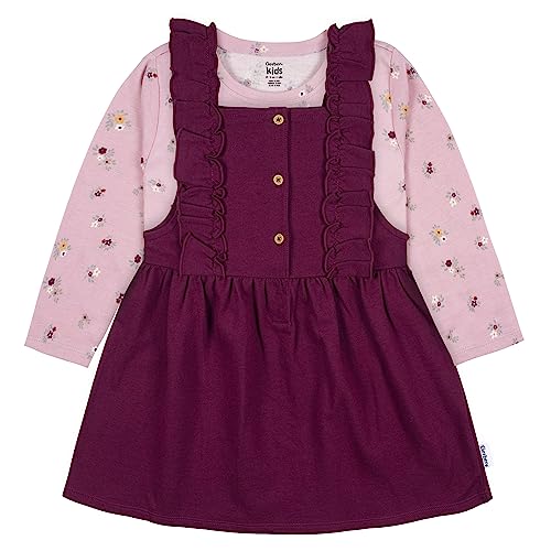 Gerber Baby Girls Toddler 2 Piece Overall Dress Set, Purple Floral, 18 Months