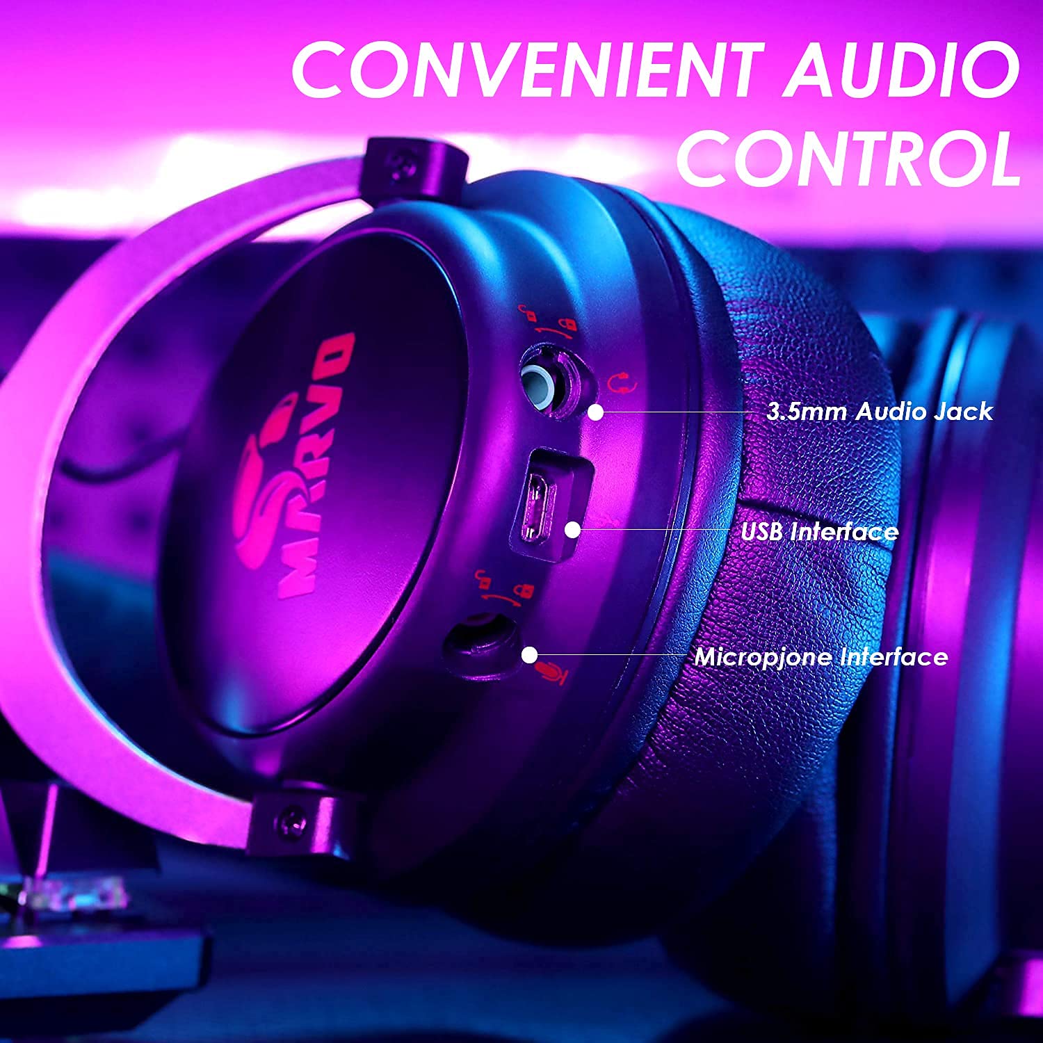 Gaming Headset, MARVO 7.1 Surround Sound PC Headset for Laptops, Phone, Pad, and Gamer, Noise Cancelling, USB + 3.5mm Jack, Memory Foam Ear Pads RGB Lights for PC, PS4, PS5, Xbox One, Switch -Black