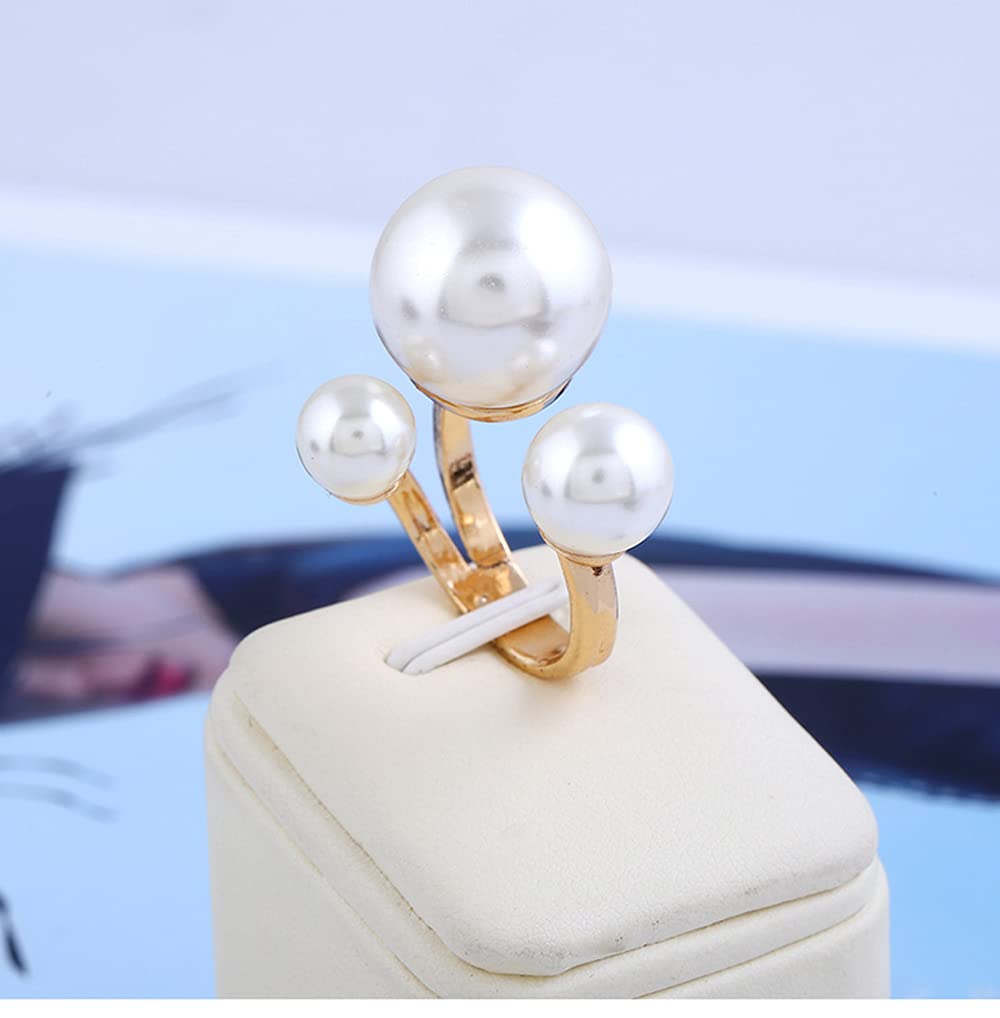 GUAFEIH Women Fashion White Pearl Opening Adjustable Ring Imitation Pearl Opening Ring Christmas Valentine's Day Gift