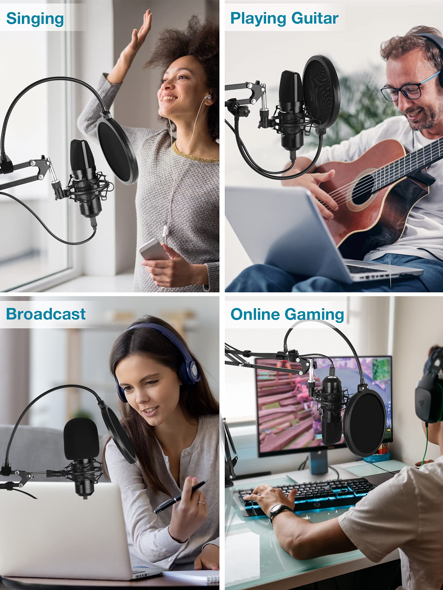 InnoGear USB Microphone, 192KHZ/24BIT Plug & Play PC Computer Professional Cardioid Mic for Mac Windows Vista, 7, 8.1, or 10 System with Mic Stand Shock Mount Pop Filter USB Cable