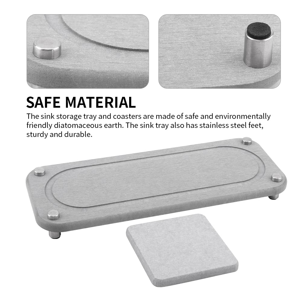 Instant Dry Sink Organizer, Soon Neat Kitchen Sink Caddy with 1 Pcs Square Coaster, Sponge Holder for Kitchen Sink, Sink Organizer for Kitchen Bathroom Countertop(Grey)