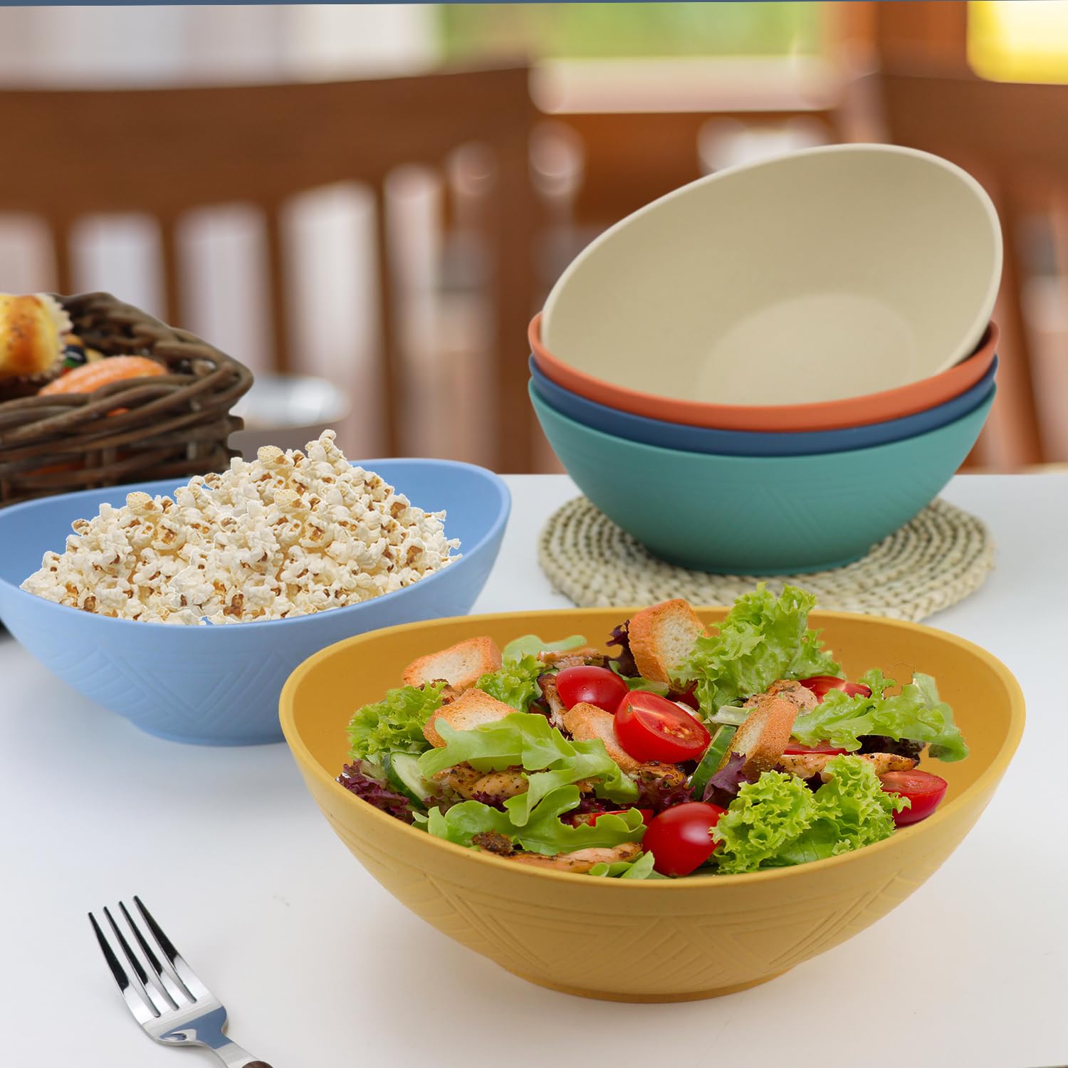 Homienly 60oz Wheat Straw Bowls Set of 6 Salad bowls Large Capacity Soup Bowls Unbreakable Serving Bowls Microwave & Dishwasher Safe Bowls Alternative for Plastic Bowls for Kitchen - Multi-colors