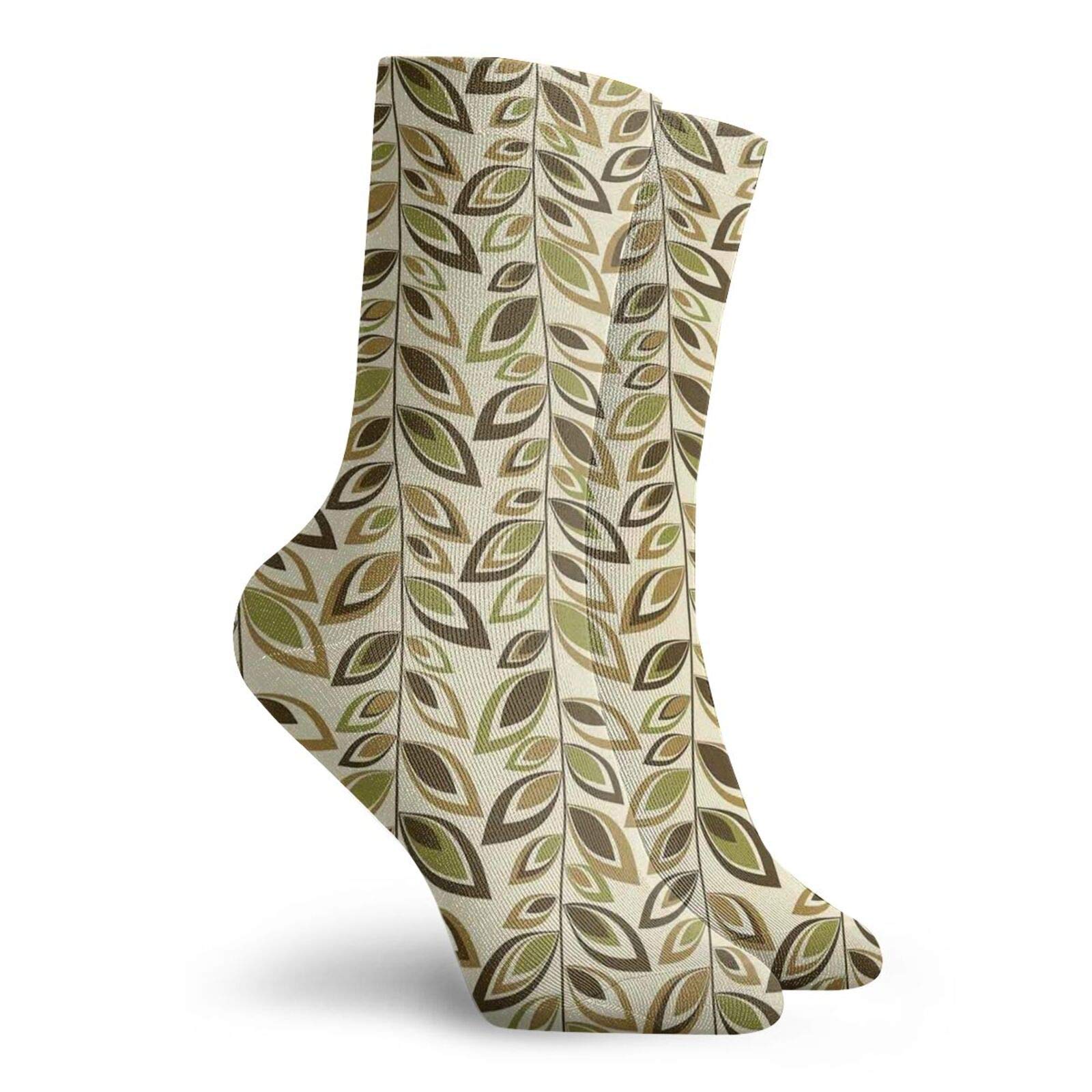 GULTMEE Funky Colorful Cushion Sport Socks,Abstract Vertical Leafy Branches Retro Revival Scroll Style Autumn Season Foliage,Athletic Cushioned Running Performance Crew Socks For Men/Women, -12 inch
