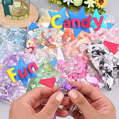 sjavocado 130pcs Acrylic Assorted Beads Flower Heart Butterfly Candy Beads Pastel Loose Beads Round Beads Bulk for Bracelets Jewelry Making DIY Plastic Crafts(Pink)
