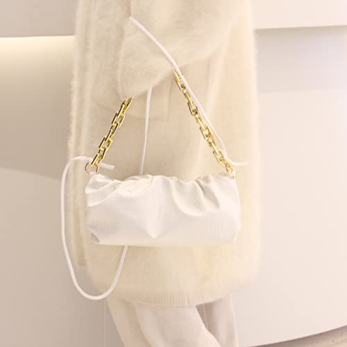 NAARIIAN Women‘s cloud-shape dumpling patent leather bags | Evening clutch purses | Chunky Chain Shoulder Strap Evening Handbags (White Crocodile)