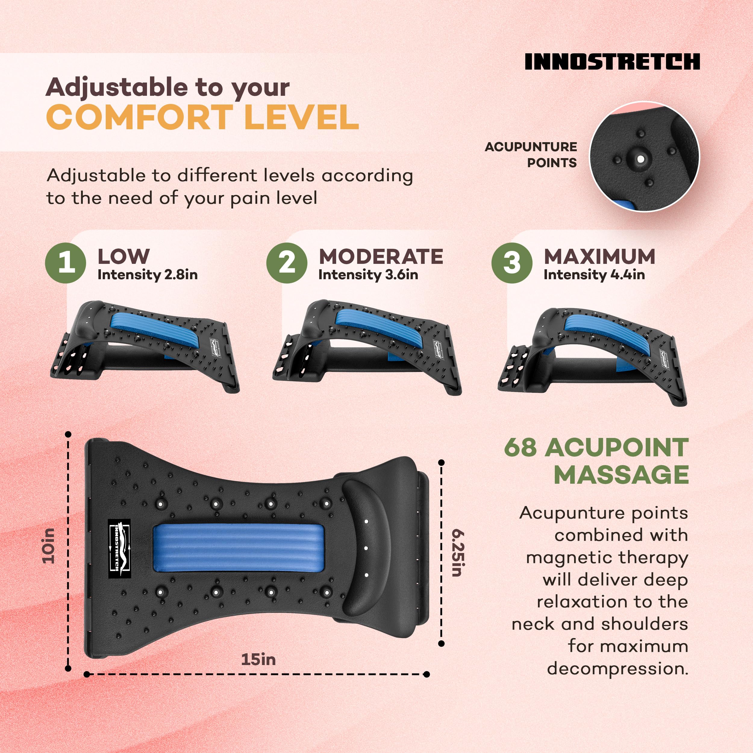 Innostretch Back & Neck Stretcher Set - Two-in-One Solution for Lower Back and Neck Pain Relief - 3 Adjustable Arch Levels - Release and Take Control of Your Spinal Health