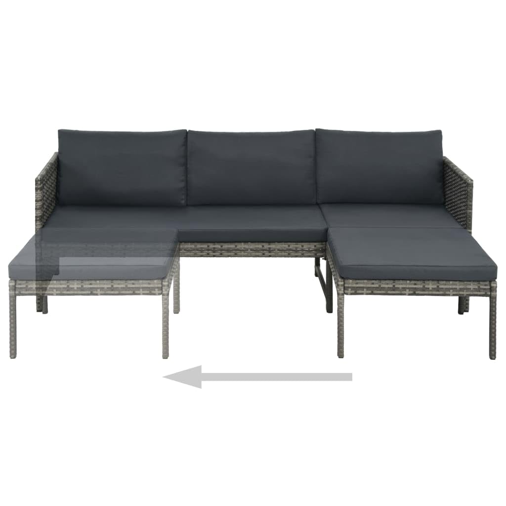 FurturHome 3 Piece Garden Lounge Set with Cushions | Outdoor Patio Furniture Sets with Tea Table | PE Rattan Sectional Patio Sofa Set | Patio Sofa Couch Conversation Set | Gray Poly Rattan