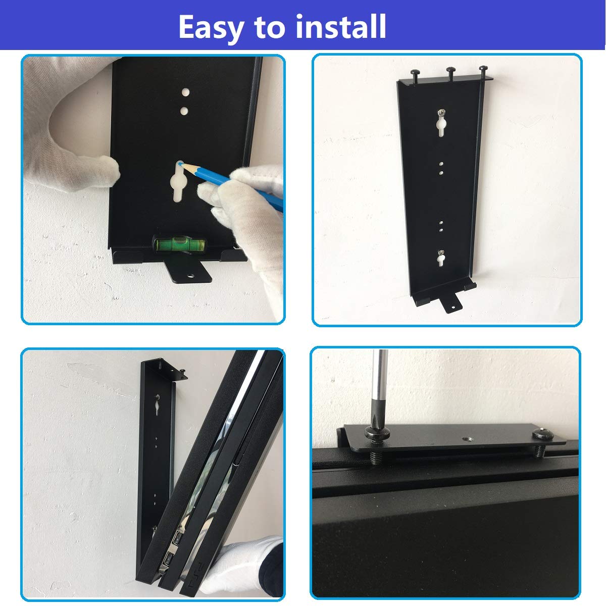 HQYing Wall Mount for Playstation 4 Pro, PS4 Pro, Mount Behind TV, on Wall and Under Desk, No Scratches, Metal Black