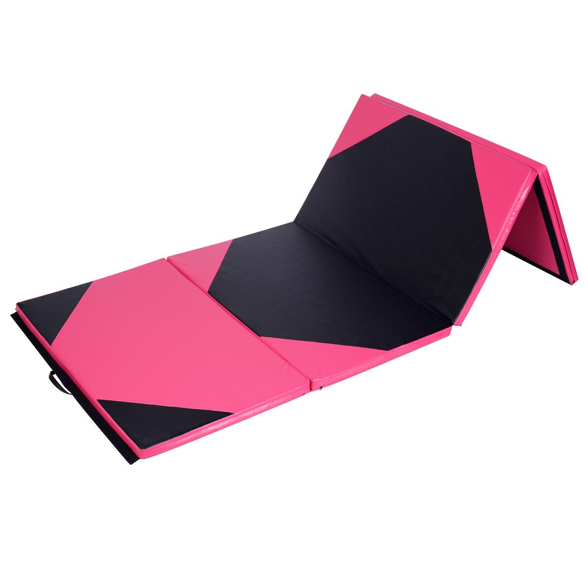Giantex 4'x10'x2" Gymnastics Mat Thick Folding Panel For Gym Fitness with Hook & Loop Fasteners (Pink/Black)