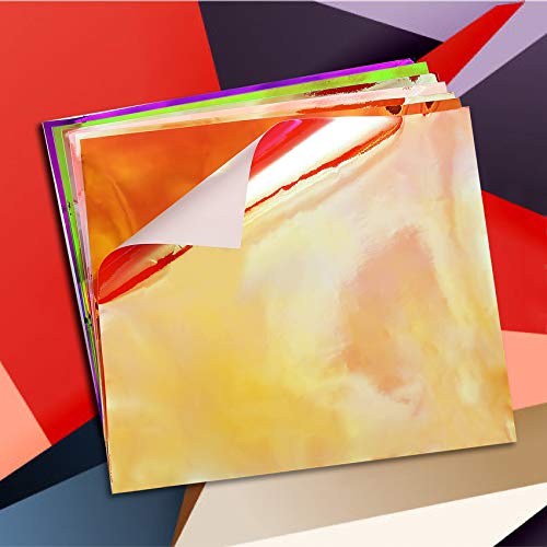 Holographic Vinyl Permanent Adhesive, 15 Sheets 12 x 10 inchs Opal Craft Adhesive Vinyl Sheets with 8 Sheets Transfer Paper 2 Weeding Tools for Home Decor, Logo, Letters,Car Exteriors,Glass Mirrors