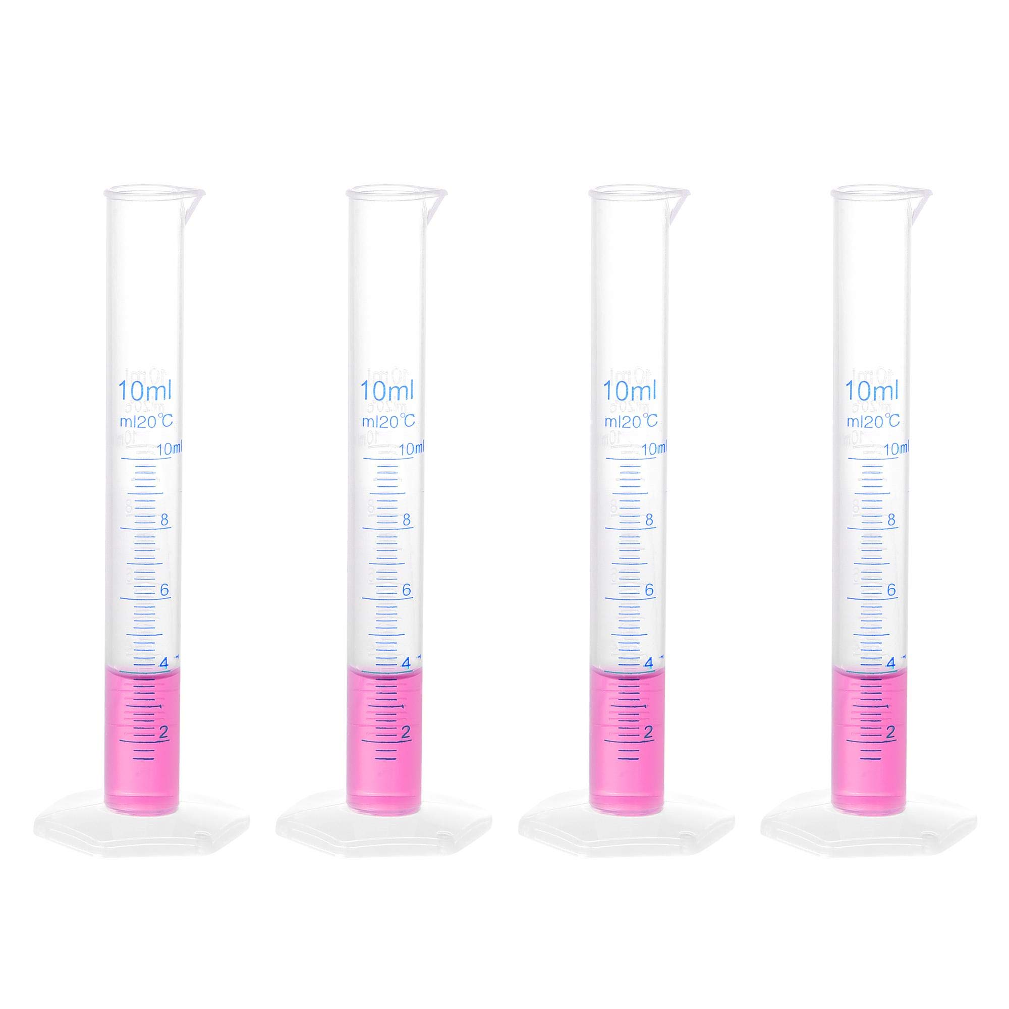 uxcell Plastic Graduated Cylinder, 10ml Measuring Cylinder, Science Test Tube Beakers, 2-Sided Metric Marking, Clear Hex Base for Lab Home 4Pcs