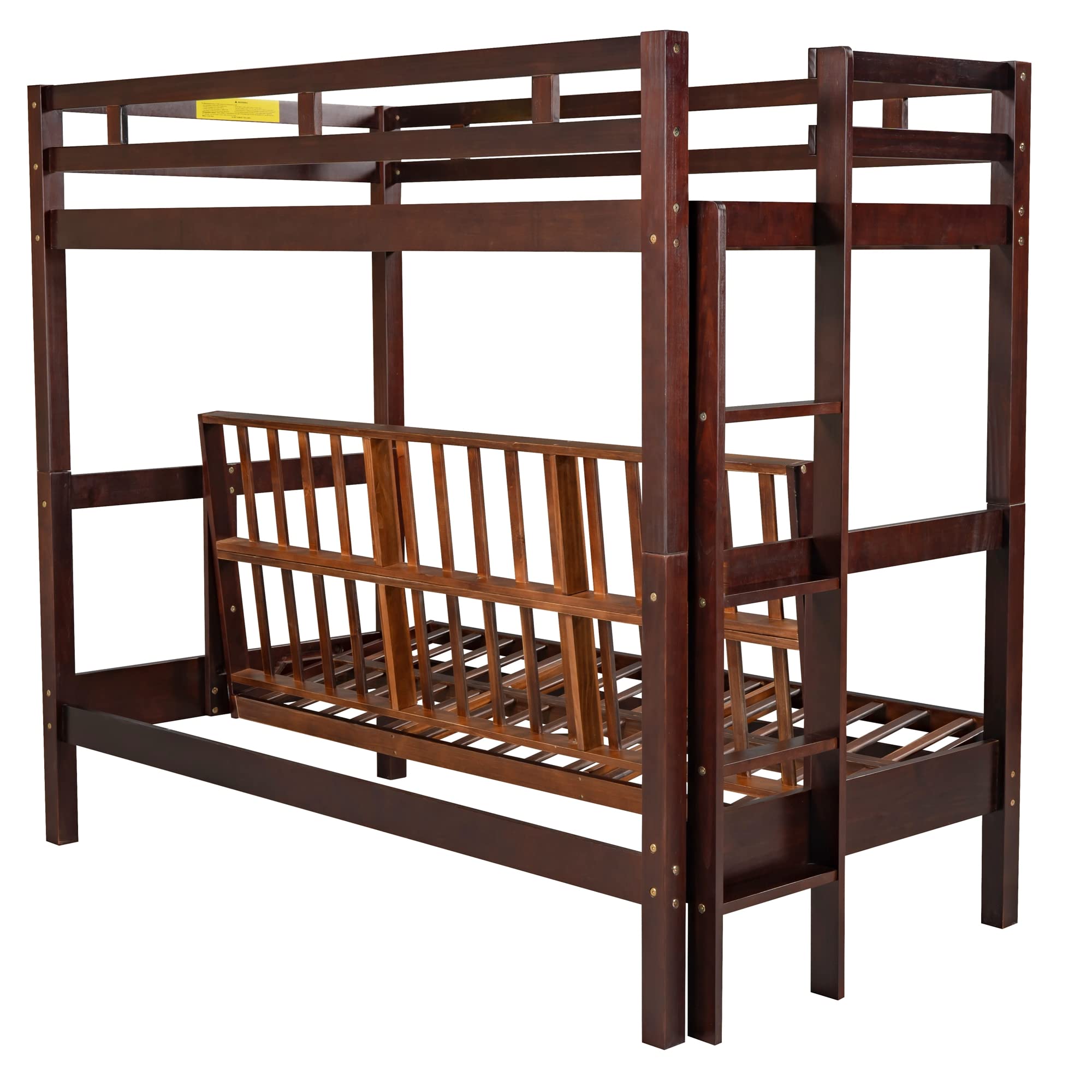 Harper & Bright Designs Twin Over Futon Bunk Bed,Wood Futon Bunk Bed Frame,Twin Over Full Bunk Bed with Couch,Detachable Bunk Bed Futon for Kids,Teens,Espresso