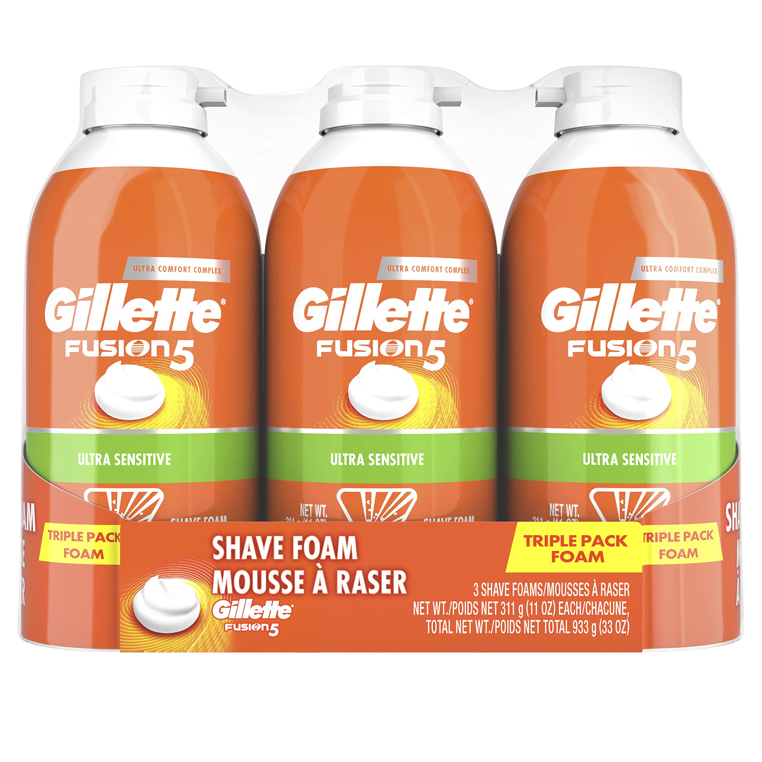Gillette Fusion5 Ultra Sensitive Shave Foam, 11 Ounce (Pack Of 3)