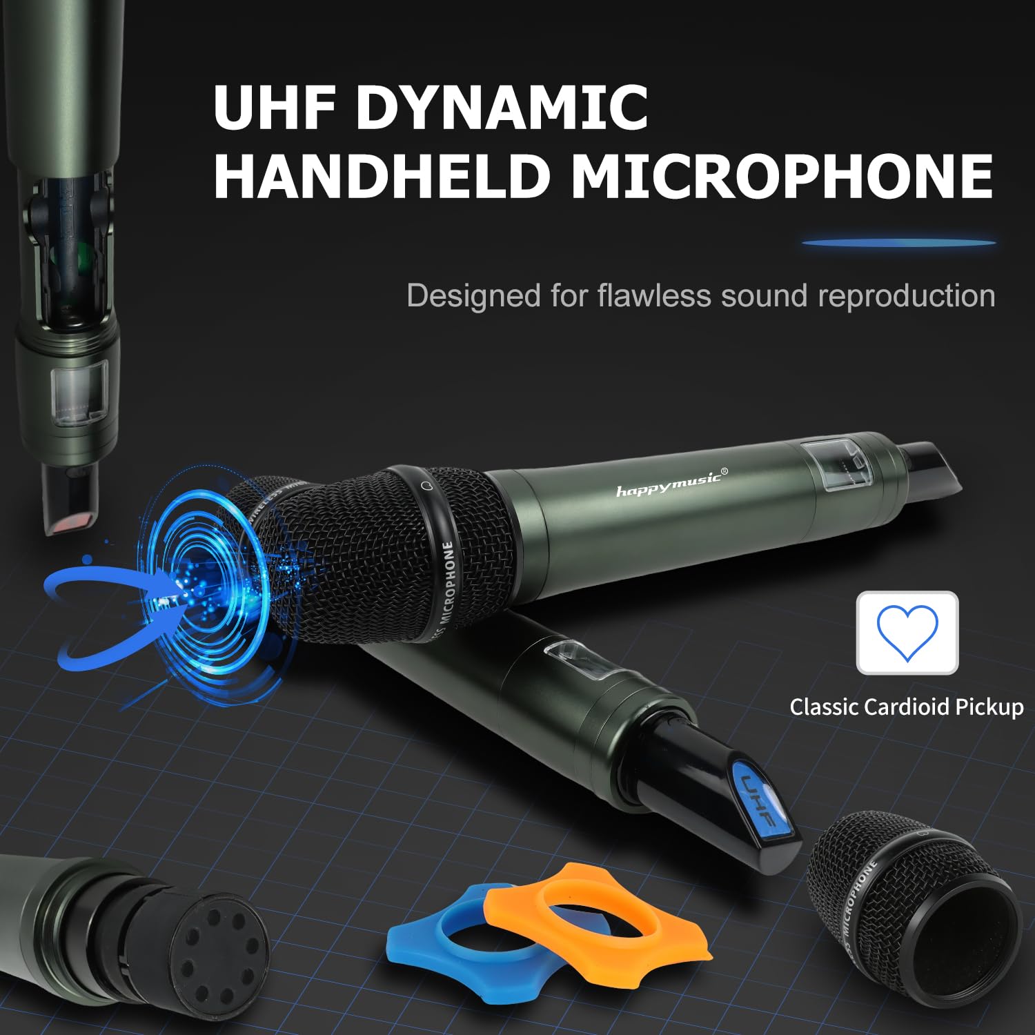 happymusic Professional UHF Wireless Microphone System, 2 Channel Metal Microphone Set of 2 Handheld Cordless Mics, Auto Scan, Up to 350ft for Singing, Home Karaoke, Church, Wedding (UT22)