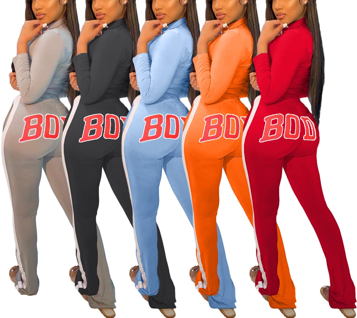kaimimei Women's 2 Pieces Outfits Long Sleeve Zipper Jacket and Pants Set Tracksuits Red