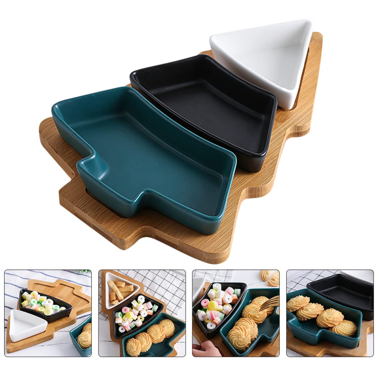 Homoyoyo Christmas Tree Porcelain Candy Serving Tray Household Fruit Plate Christmas Tree Shaped Plate Serving Dish Plate