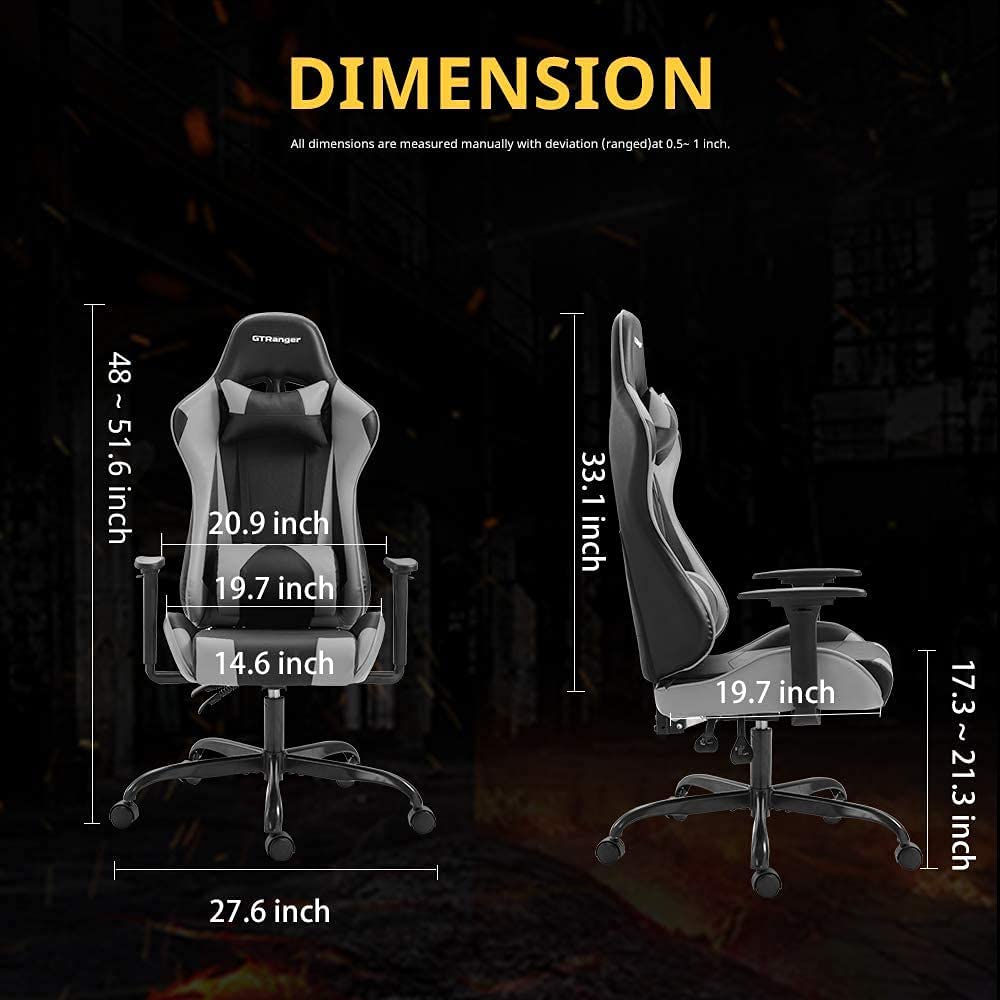 GTPOFFICE Gaming Chair Racing Style High Back Computer Gaming Chair Adjustable Recliner Leather Office Desk Chair with Headrest and Lumbar Support White