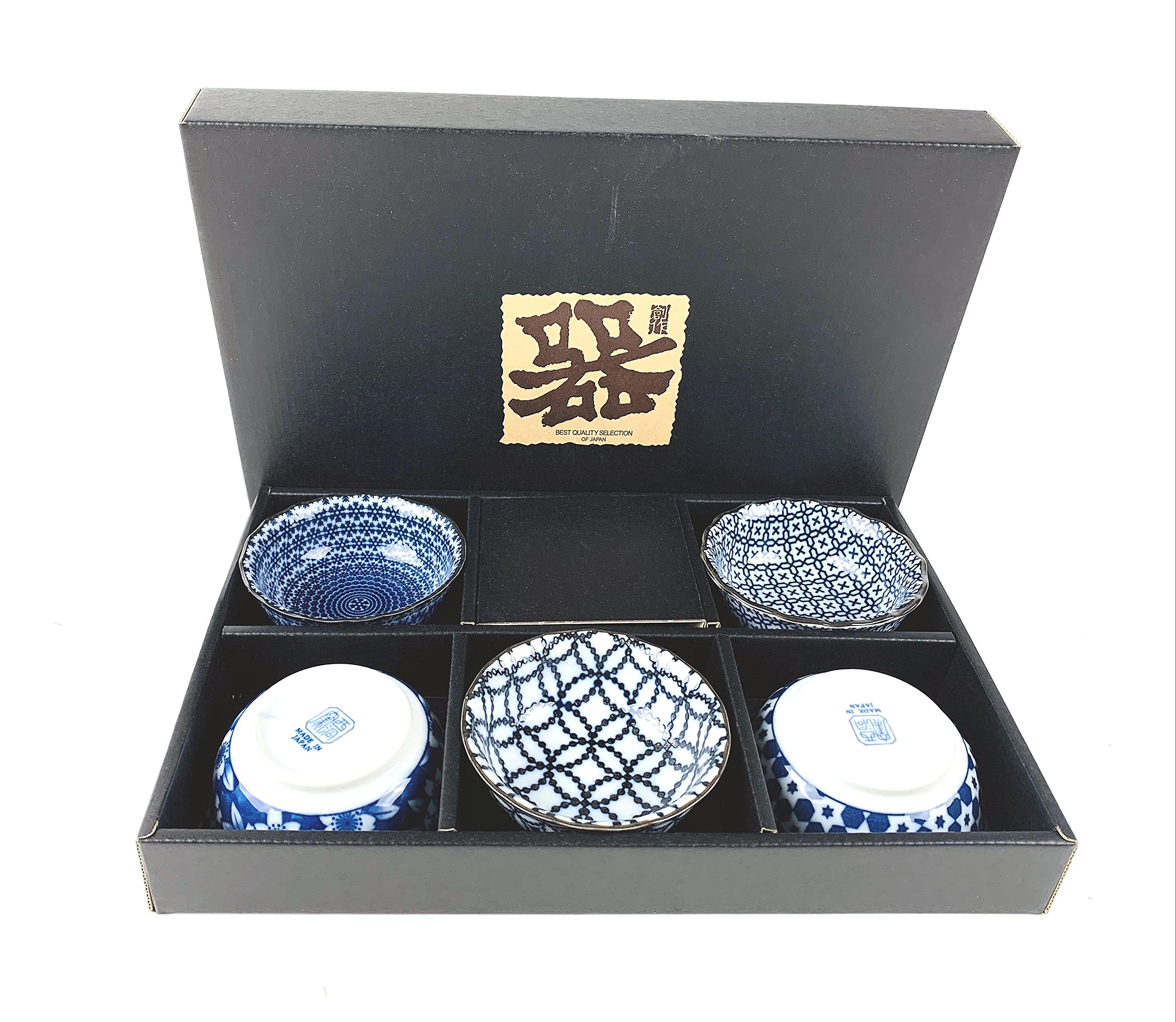 JapanBargain 4683, Set of 5 Japanese Porcelain Bowl Set Gift Set,Traditional Japanese Inspired Pattern Bowls, Made in Japan, 4-1/2" Diameter